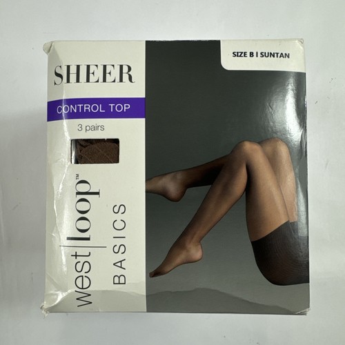 West Loop Basics Sheer Toe Control Top Size B Suntan Pantyhose Nylon ...