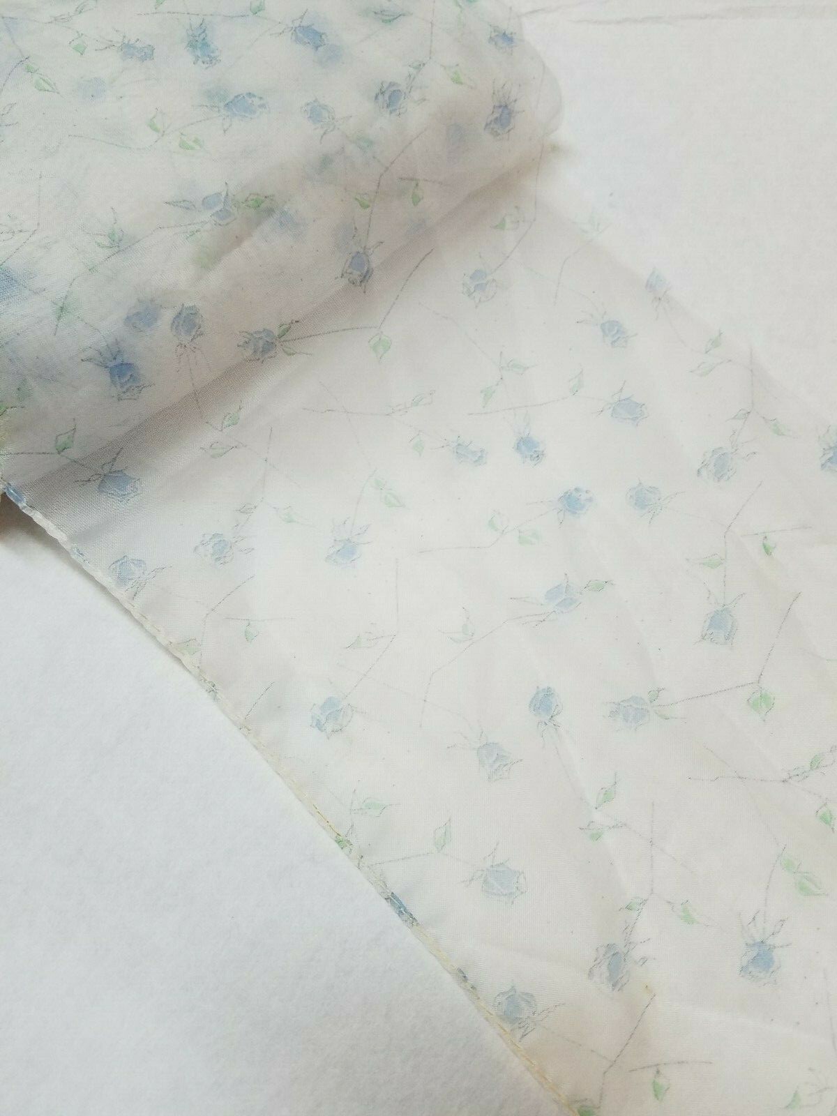 Vintage White Sheer with Blue Rose Buds Trim 6 1/2 inches wide 1 yard ...