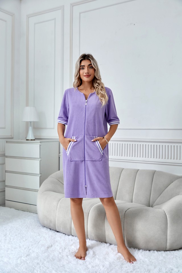 RH Housecoat Women Zipper Front Duster Robe 3/4 Lounger Dress ...