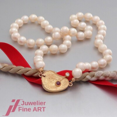 Perlenkette- Akoya-Zucht-Perlen -18K/750 Gelbgold-Schließe mit Brillant ...