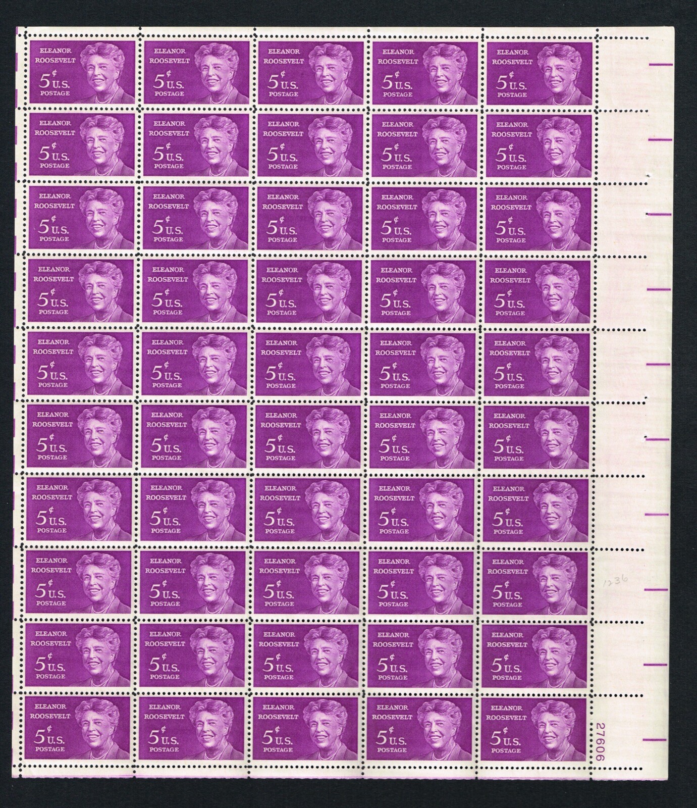 OddLots:™ 766-1236 • Scott #1236, 5¢ Eleanor Roosevelt, Pane of 50 ...