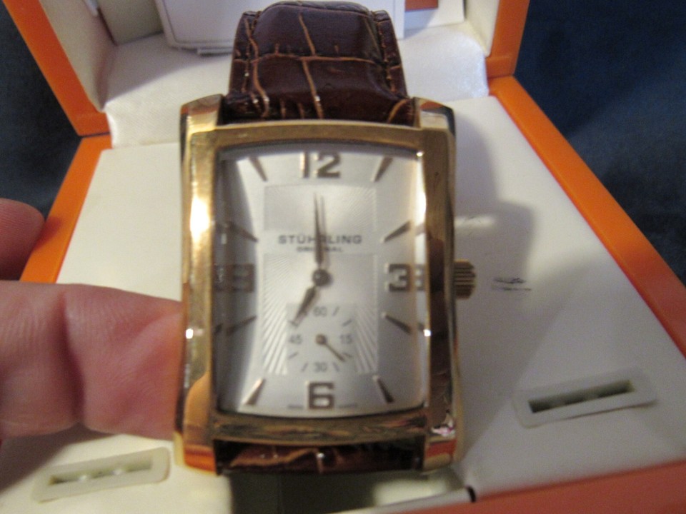 Stuhrling Mens Gold Tone Wrist Watch Stainless Steel Deployant Buckle ...