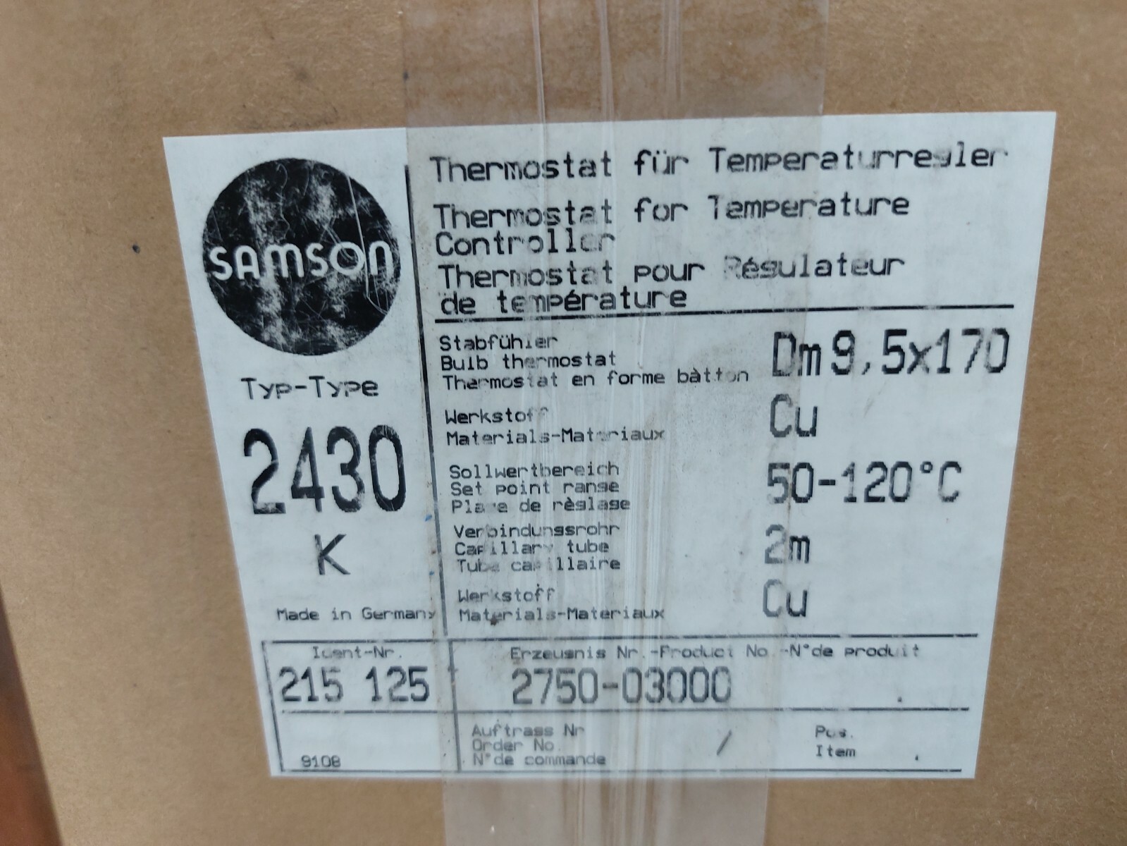 Samson 2430K Temperature Regulator 2750-03000 with 2437K Thermostat for ...