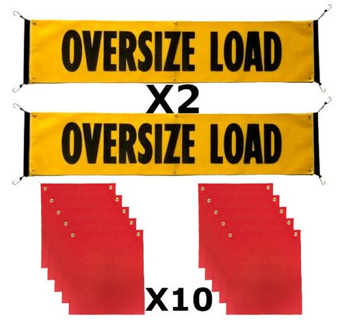 (2) Bungee Mesh 18 X 84 Oversize Load Signs & (10) Red 18 X 18 Mesh ...