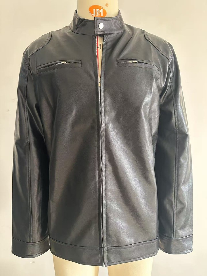 Men's Stand Collar Leather Jacket – Business Casual PU Leather ...