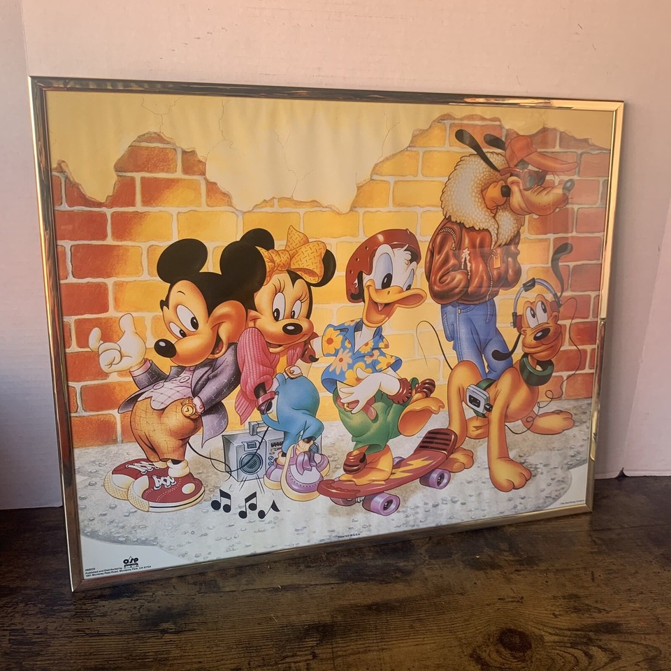 VTG Walt Disney MICKEY MOUSE & FRIENDS OSP Poster W Gold Frame 1987 Hip ...