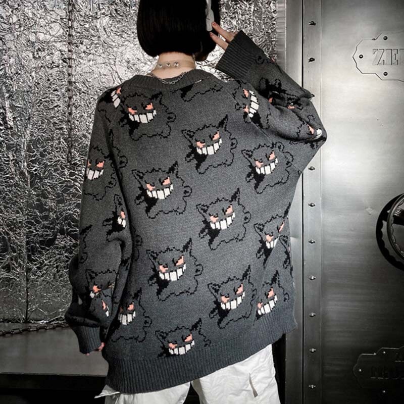 Harajuku Gengar Jacquard Sweater Knit Pullover Tops Anime Sweaters Men ...