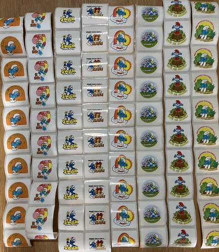 80 Vintage 80's SMURF Stickers Smurfette Rainbow Papa Hugged Be Happy 8 ...
