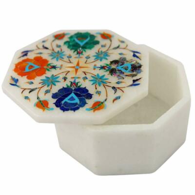 Marble Jewelry Box Semi Precious Stone Pietra Dura Inlay Work Handmade ...