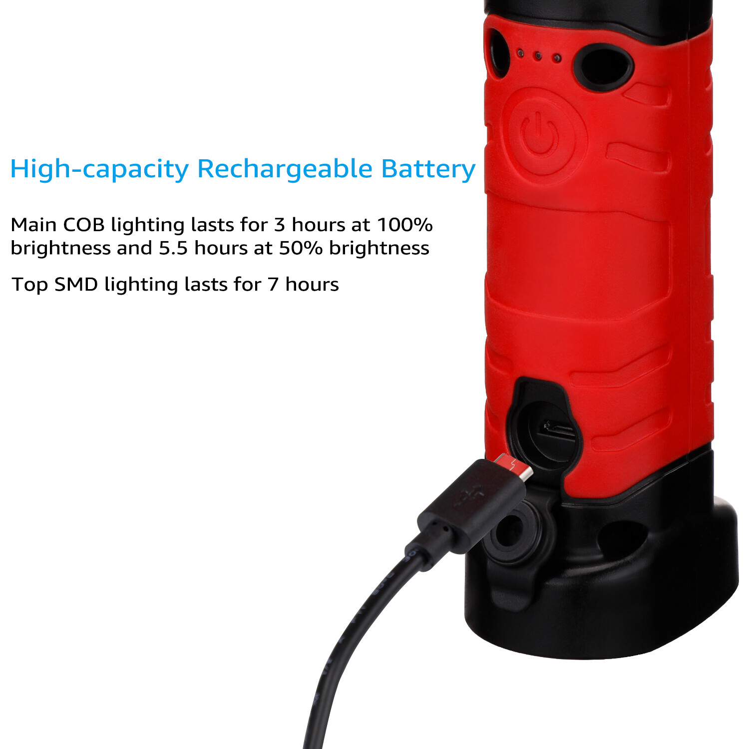 TorchStar 3w Portable Rechargeable Magnetic Base LED Work Light Hanging ...