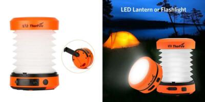 Thorfire LED Camping Lantern Lights Hand Crank USB Rechargeable Orange ...