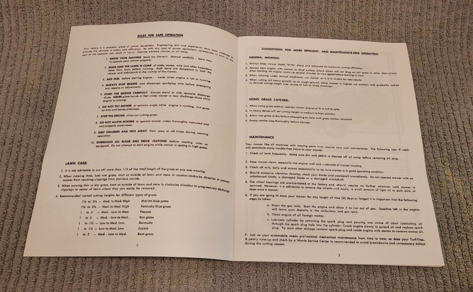 WARDS GARDEN MARK ZYJ-79A MOWER 5 HP TURF-TRAC OWNERS GUIDE & PARTS ...
