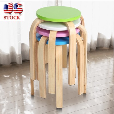 18" Stacking Modern Farmhouse Bar Stool Wooden Seat Kitchen Dining Room ...