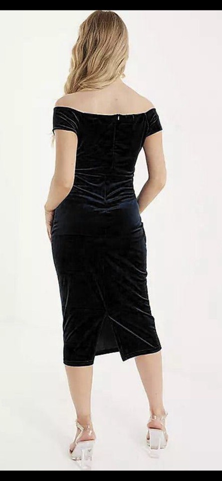 Sexy Quiz Velvet Bardot Midi Dress Size 12 Summer Party Wedding Evening ...