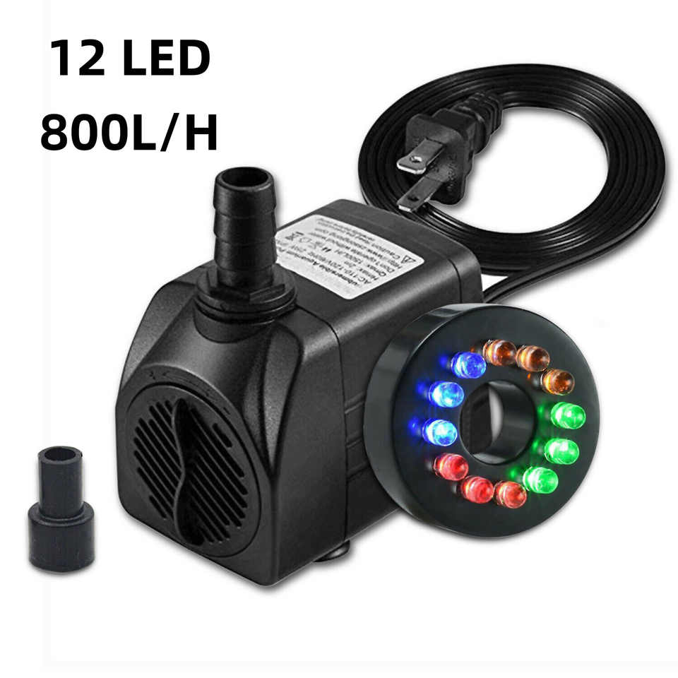 12 LED 15W Lights Submersible Water Pump for Fountain Pool Garden Pond ...