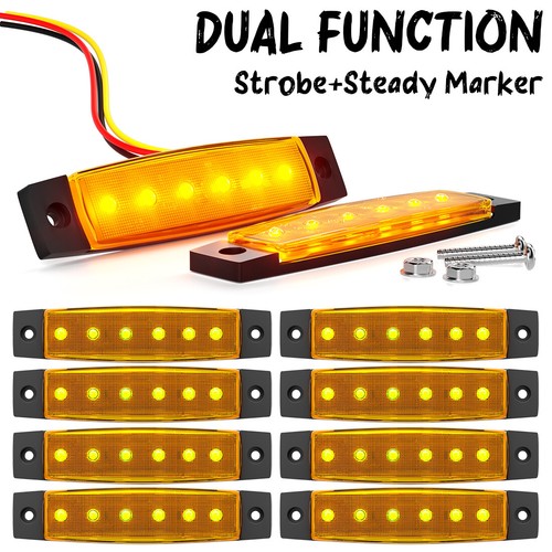 3.8" Strobe+Steady Marker Lights Strip 10x Amber LED Side Griller Flash ...