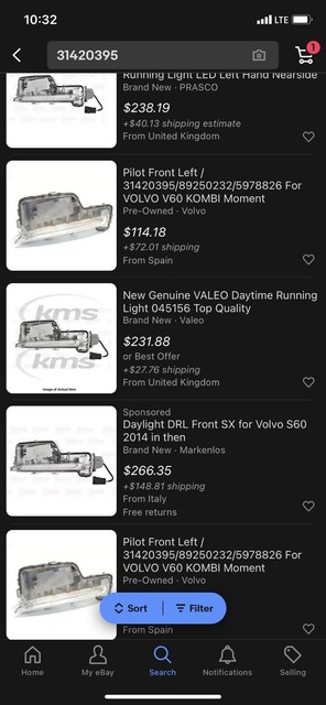 2015 Volvo S60 Left Front Park Light 31420395 for sale online | eBay