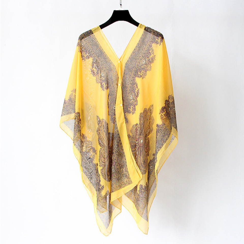 Women Chiffon Blouse Scarf Shawl Printed Sunscreen Sun Protection Shawl ...