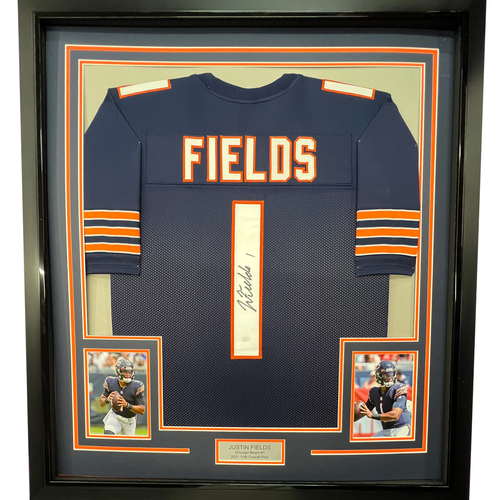 FRAMED Autographed/Signed JUSTIN FIELDS 33x42 Chicago Blue Jersey JSA ...