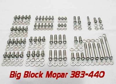 BBM BIG BLOCK MOPAR ENGINE POLISHED STAINLESS ARP BOLTS KIT 383 400 413 ...