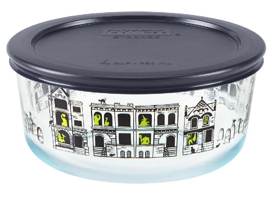 Pyrex 4 Cup HALLOWEEN Storage SPOOKY FUN /Haunted Mansion Cemetery ...