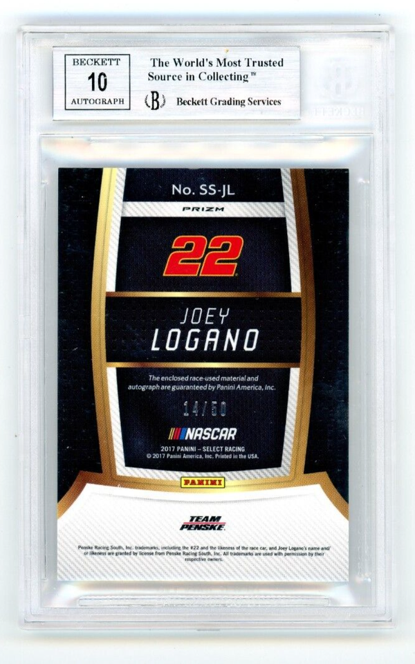 2017 Panini Select Signature Swatches White Prizm /50 Joey Logano BGS 9 ...