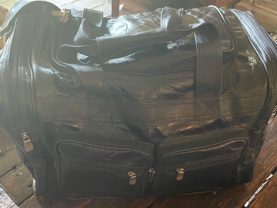 Vintage Navarre Genuine Buffalo Leather Patch Quilt Duffel Bag See pics ...