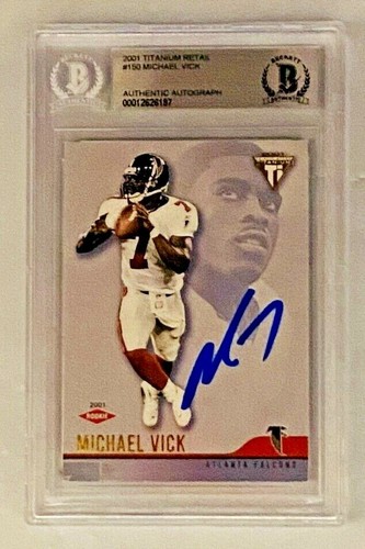 Michael Vick Signed 2001 Titanium Retail #150 Rookie Card Beckett Auto ...