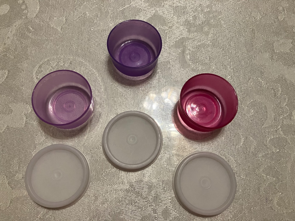 NEW TUPPERWARE SMIDGETS SET OF 3 WITH SEALS PURPLES (2) & PINK (1) NEW ...