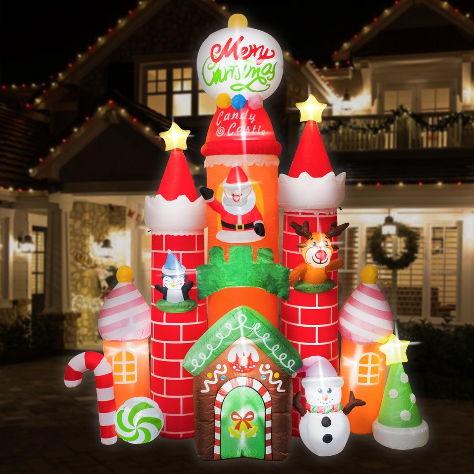 Christmas 10ft Inflatable Candy Castle with Santa Reindeer Penguin ...