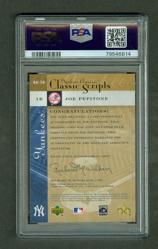 Joe Pepitone 2004 UD Yankees Classics Scripts On Card Autograph AU-38 ...