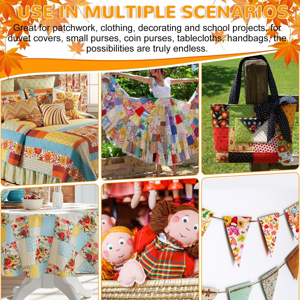 80pc 10x10" Fall Cotton Fabric Squares Quilting Patchwork Autumn ...
