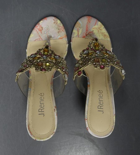 J.Renee Women's Sz 9 Victorina Clear Wedge Multicolor Rhinestone Heel ...