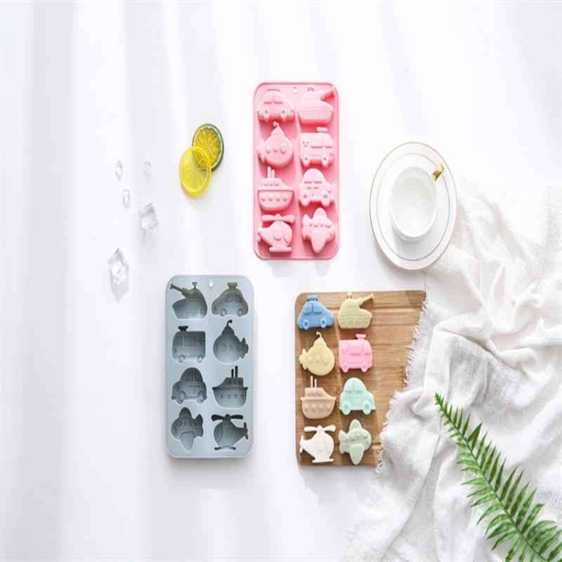 8 Cavity Transportation Theme Silicone Molds Car Airplane Ship Shaped ...