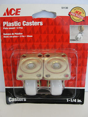 New ACE 1-1/4" Plate Mount White Plastic Casters, # 51130 | eBay