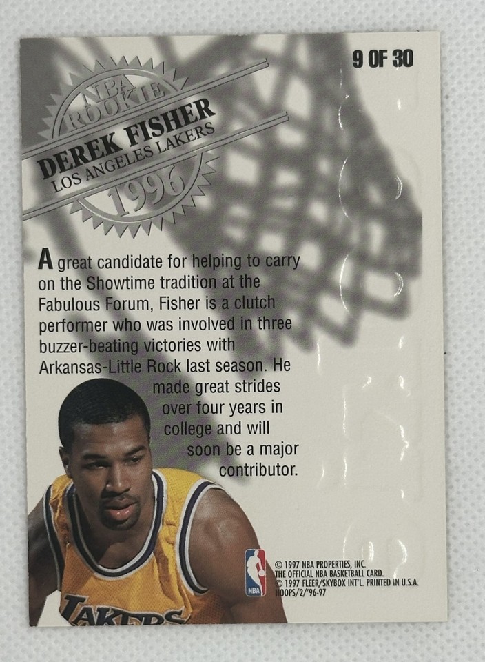 1996-97 NBA Hoops - Rookies #9 DEREK FISHER Los Angeles Lakers RC ...