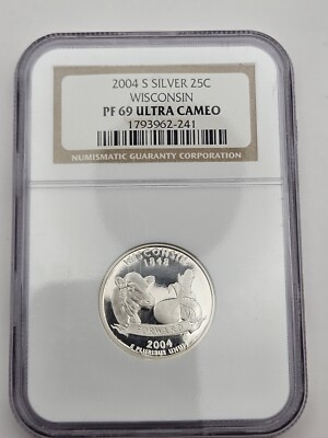 2004-S Wisconsin Silver Statehood Quarter NGC PF 69 ULTRA CAMEO | eBay