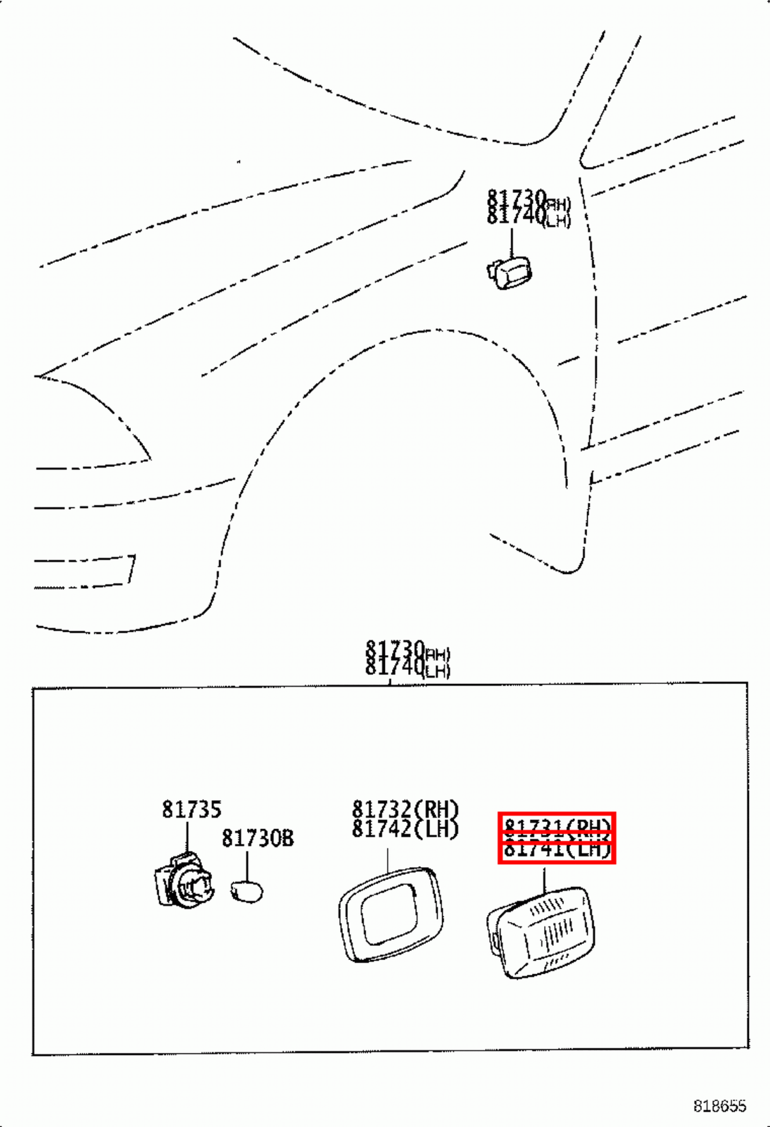 Genuine Previa TCR21 TCR20 TCR11 TCR10 Side Turn Repeater Signal Lamp ...