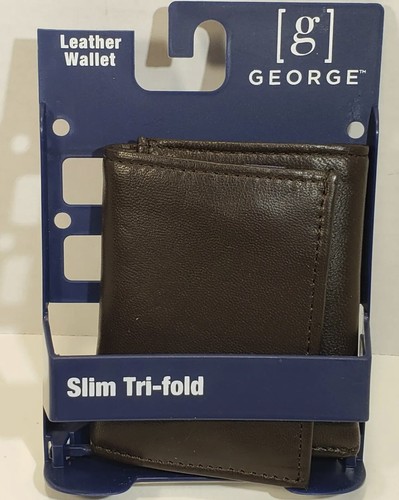GEORGE Brown Slim Tri-fold 6 Cedit Card Slot Soft Leather Small Wallet ...