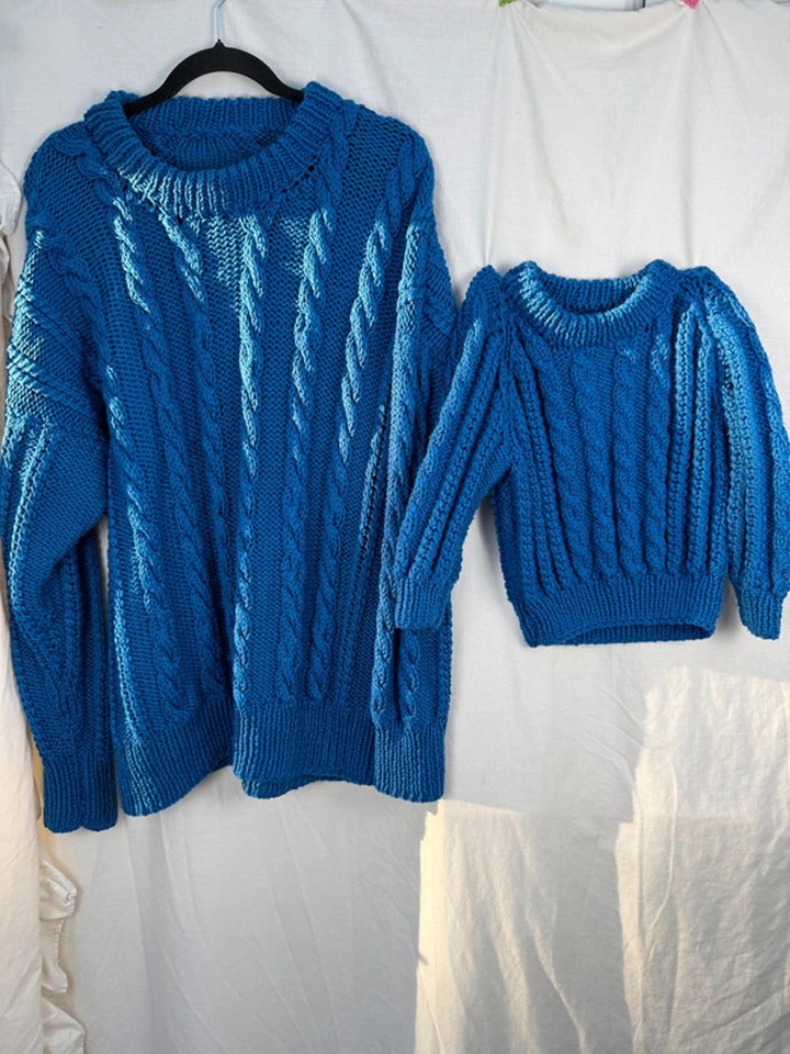 Hand Knitted Royal Blue Chunky Cable Knit Jumper | Oversized Slouchy XL ...
