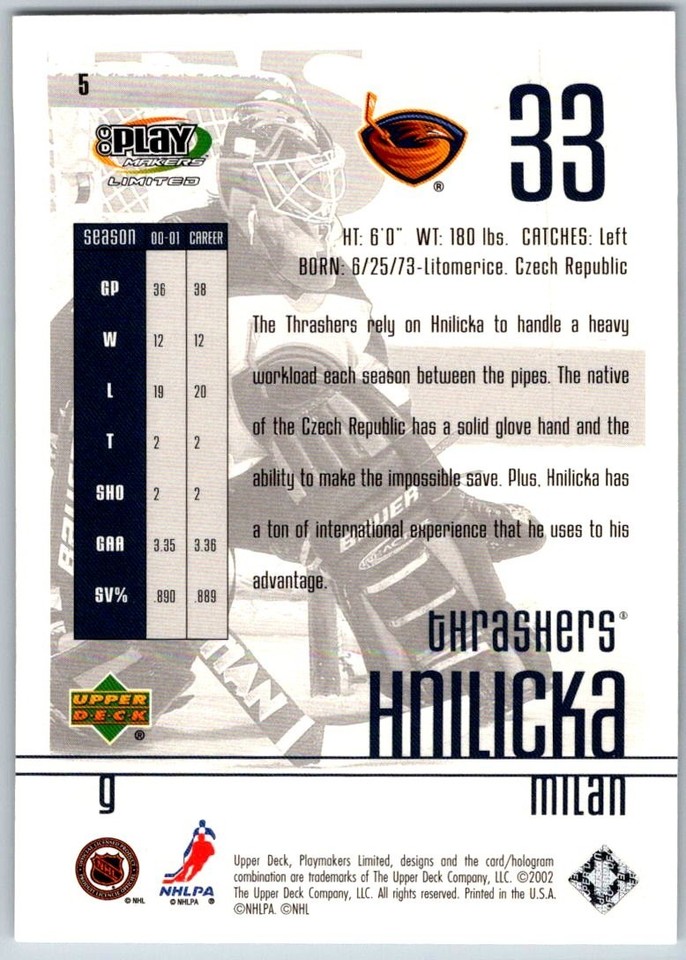 2001-02 Upper Deck Playmakers Hockey Base Cards - U-Pick From List | eBay