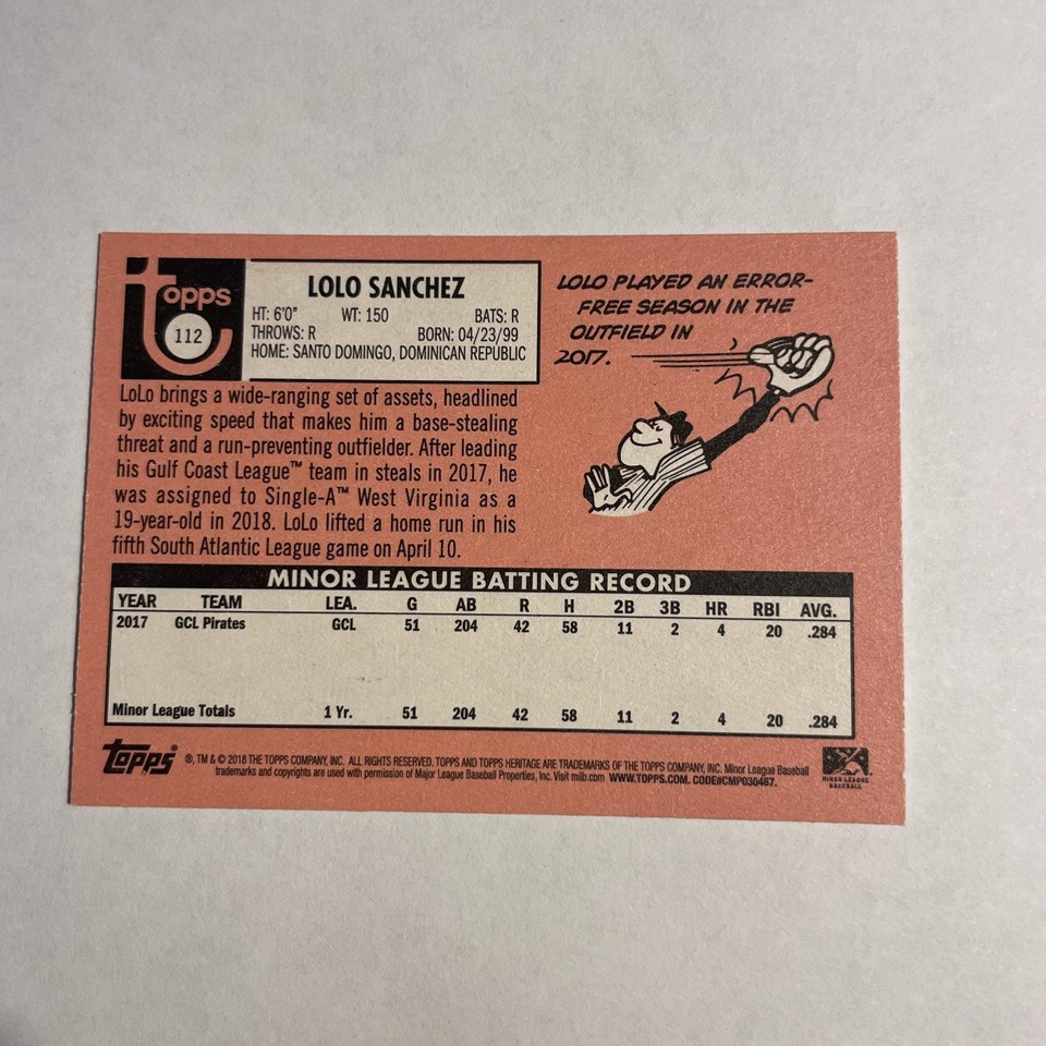 2018 Topps Heritage Minor League LoLo Sanchez Auto West Virginia Power ...