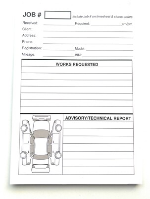Garage Repair Job Cards A5 Time Sheet Works Pad Image 100 Workshop ...