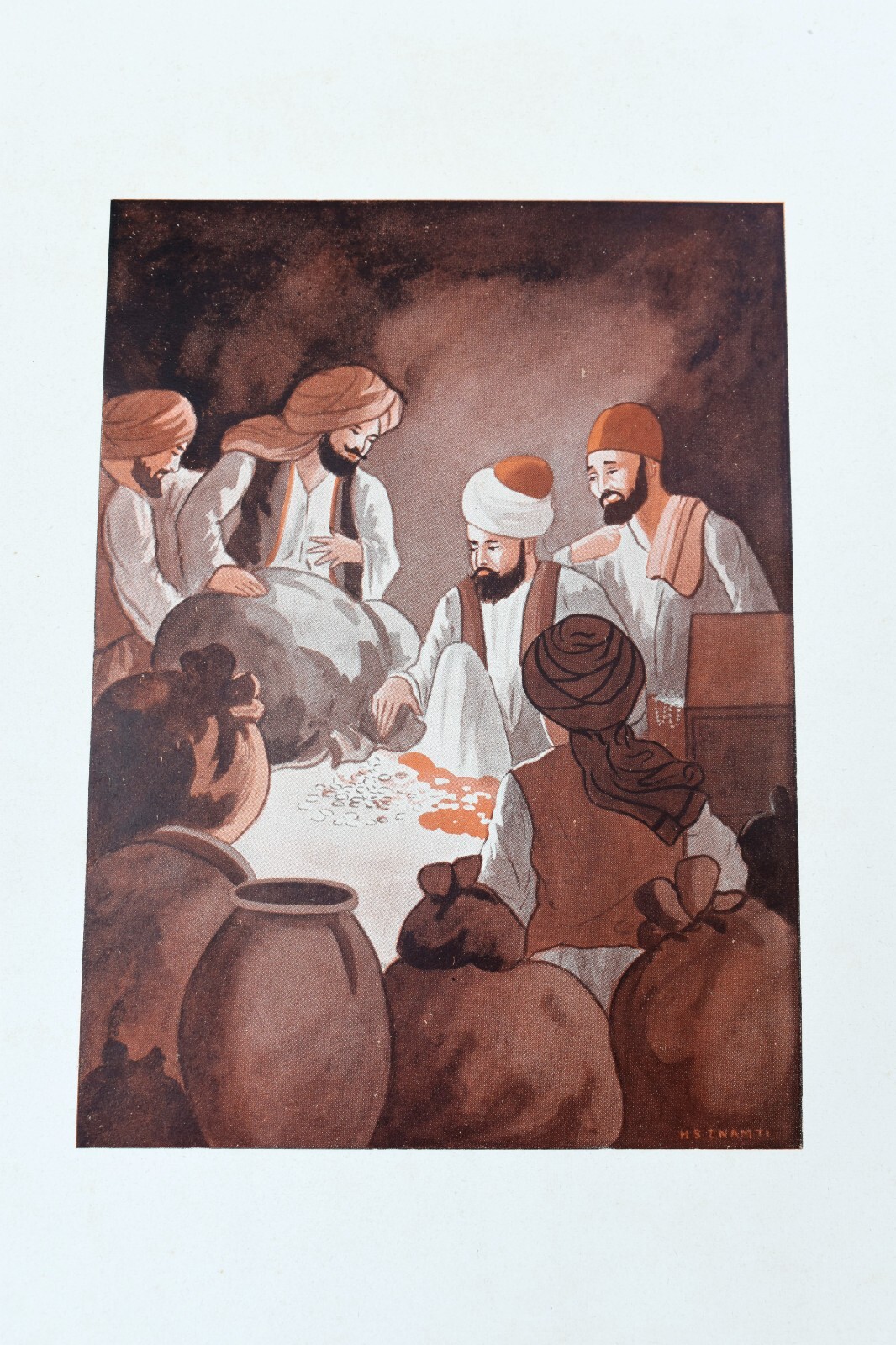Vintage Lithograph Print Depicting Five Thieves Are Sharing Their ...
