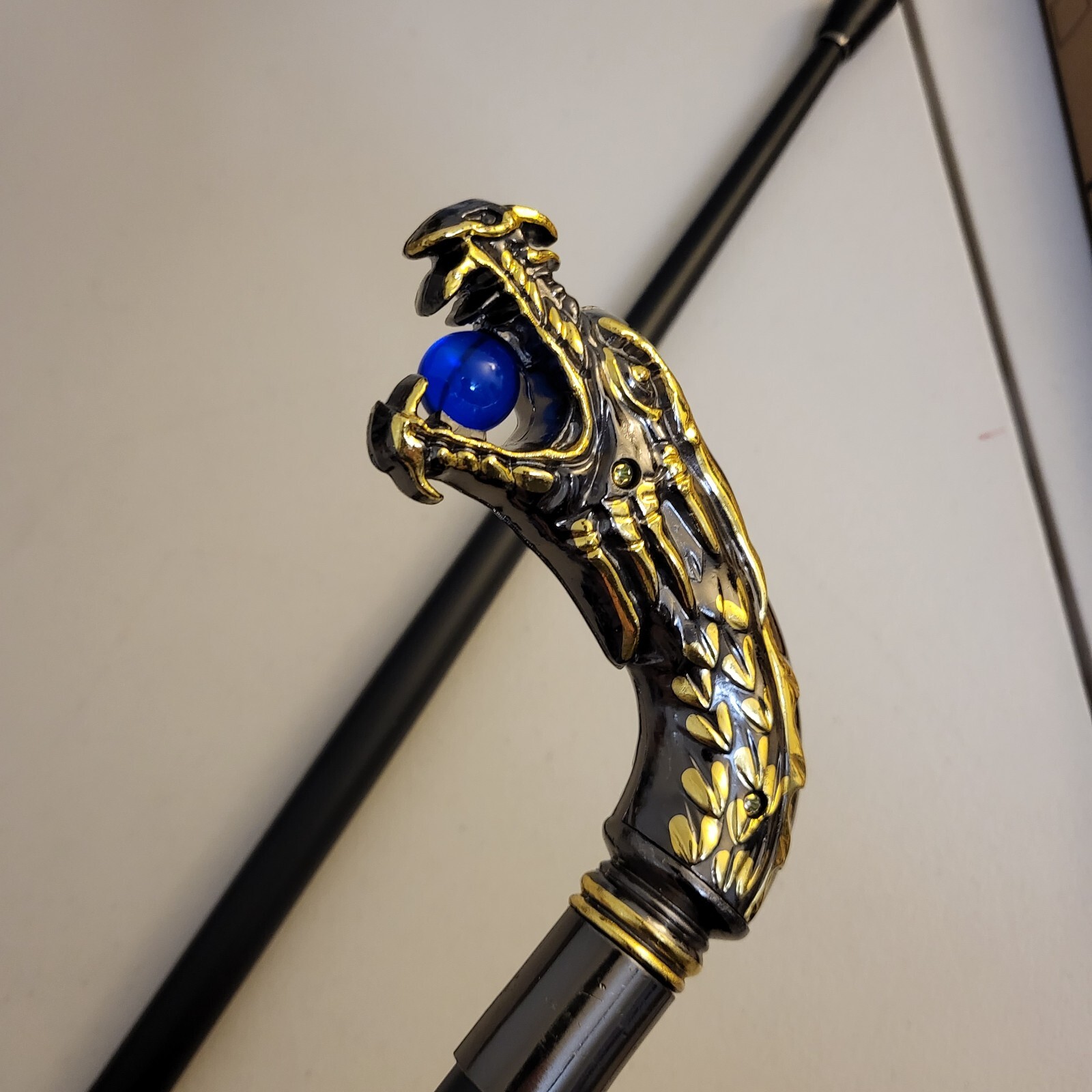 Medieval Gold Plated Dragon Head Handle Cane Walking … - Gem