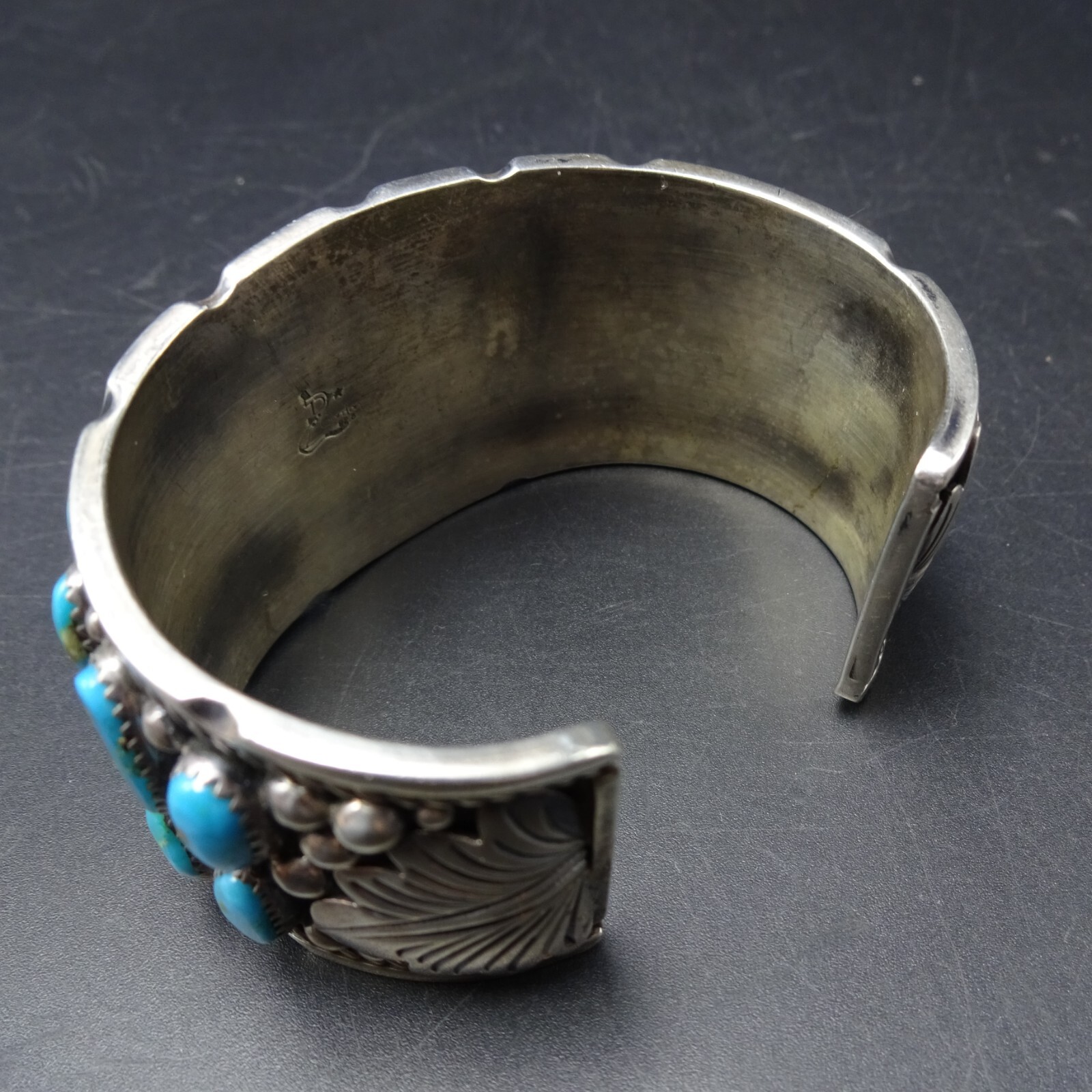 Delbert Gordon NAVAJO Sterling Silver DEEP BLUE TURQUOISE Cluster Cuff ...