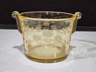 RARE Vintage Fostoria Manor Glass Topaz ICE BUCKET 2443 Etched Floral ...