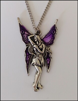 Chain Necklace #845 FAIRY with Purple wings (50mm x 25mm) METAL PENDANT ...