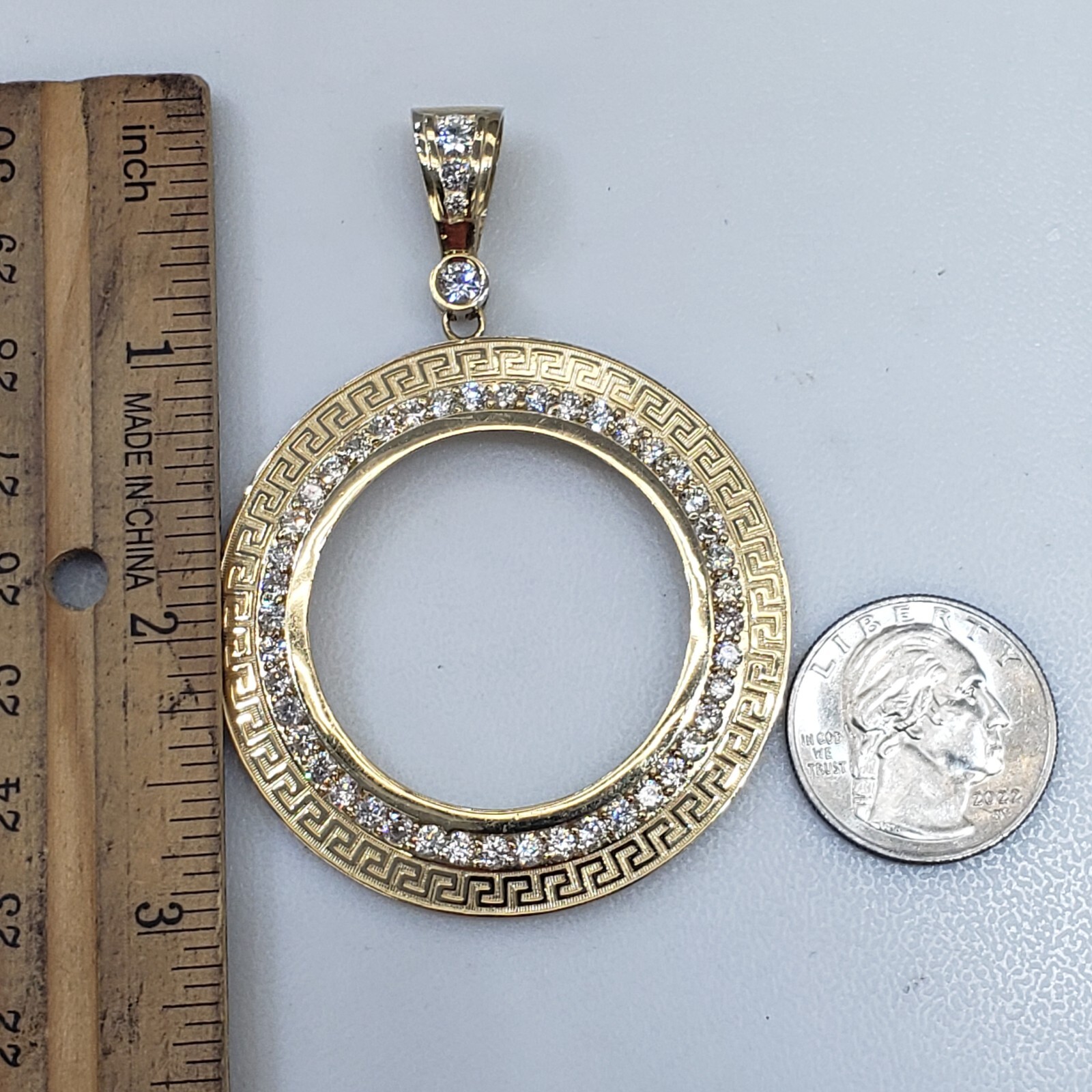 14k solid gold 50 pesos centenario Coin Bezel Frame pendant greek Key ...