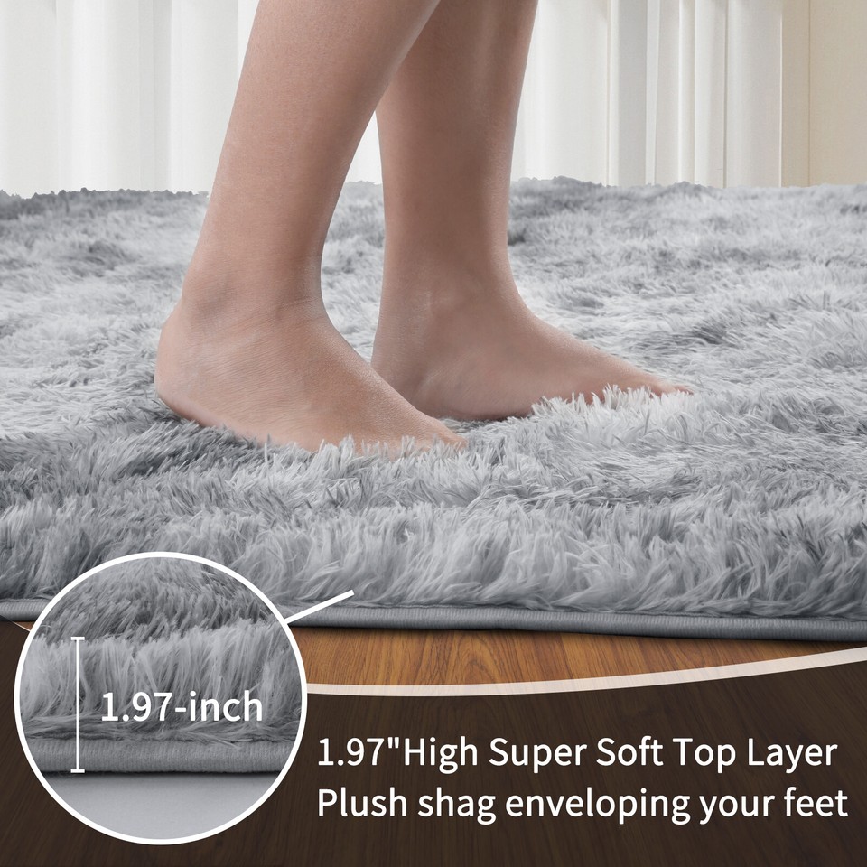 Fluffy Rugs Large Shaggy Rug Bedroom Living Room Anti Slip Soft Carpet ...
